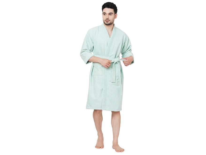 Mint-Light Green 100% Cotton Bath Robe - Welspun Dew By Welspun